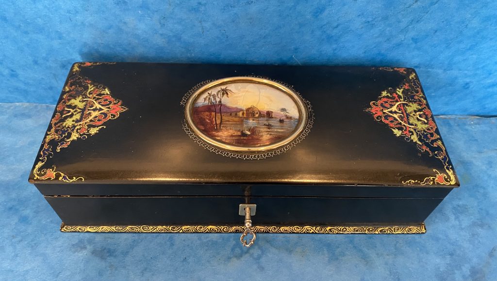 Victorian Painted Papier-mâché Glove Box. - Mostly Boxes Antiques!