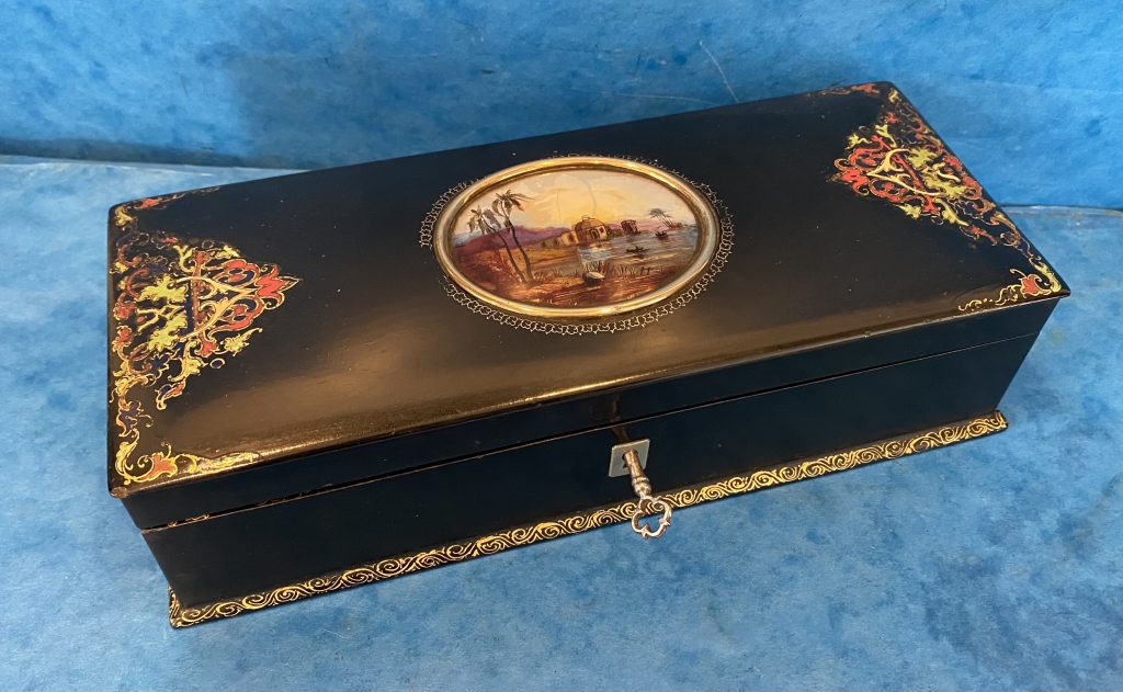 Victorian Painted Papier-mâché Glove Box. - Mostly Boxes Antiques!