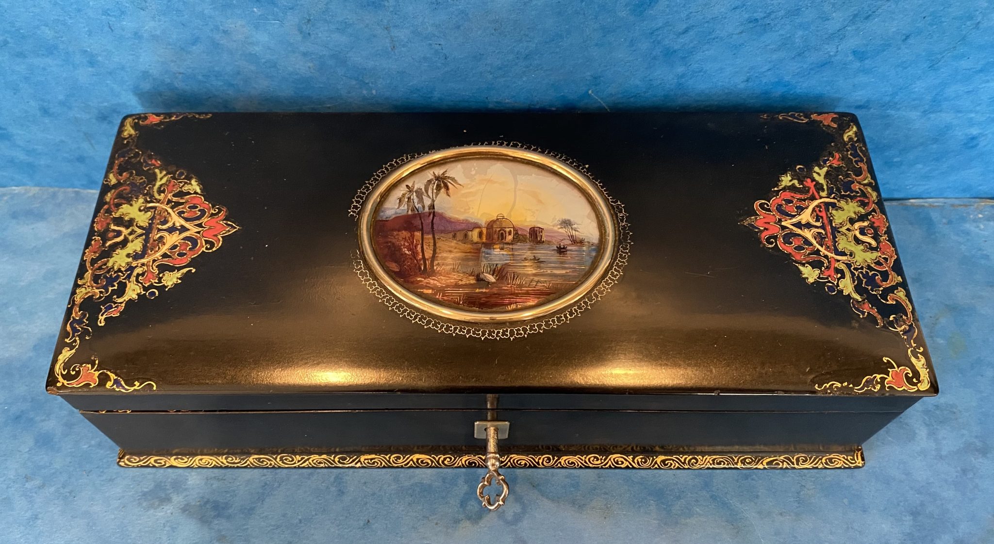 Victorian Painted Papier-mâché Glove Box. - Mostly Boxes Antiques!