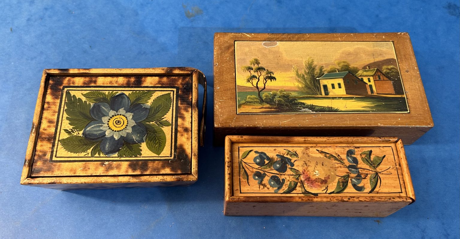 Three 1st Period Painted Tunbridge Ware Boxes. - Mostly Boxes Antiques!