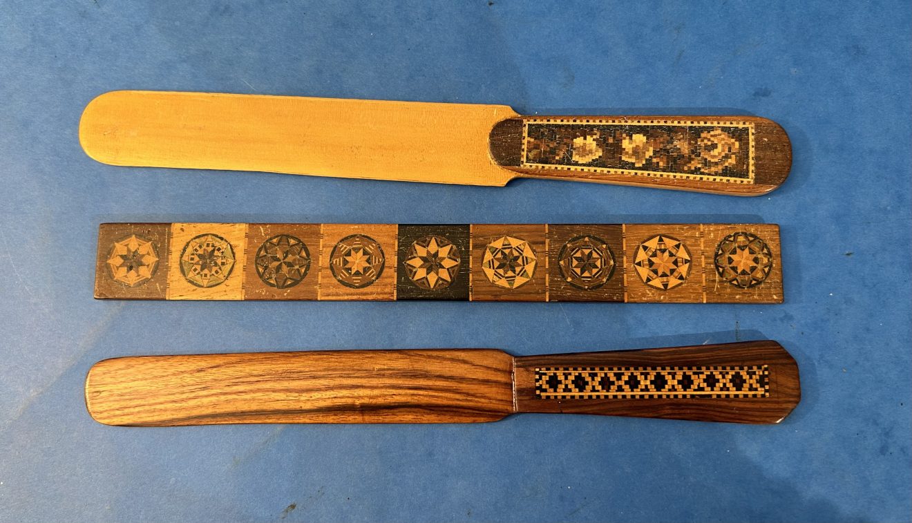 Victorian Tunbridge Ware Letter Openers and a Bookmark. - Mostly Boxes ...
