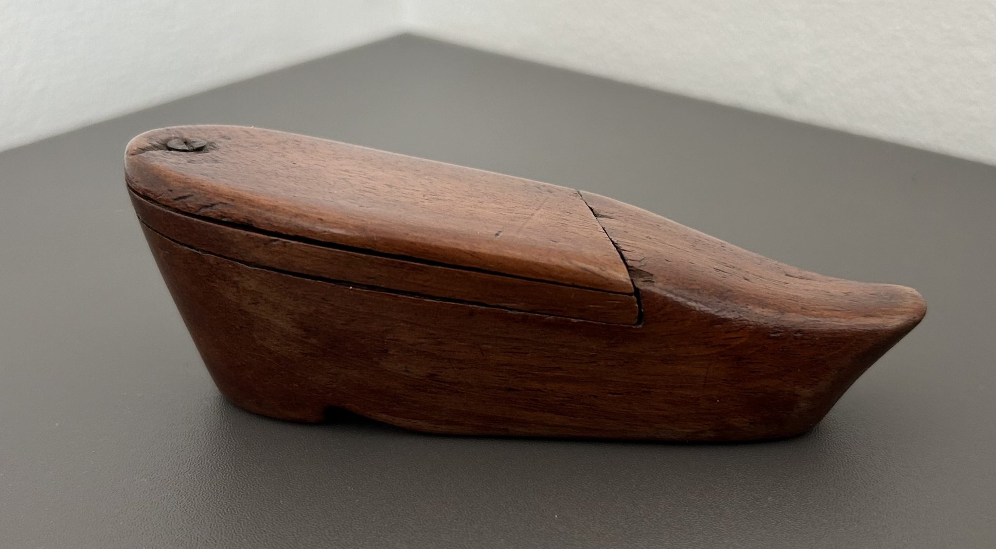 Victorian Mahogany Shoe Snuff Box. - Mostly Boxes Antiques!