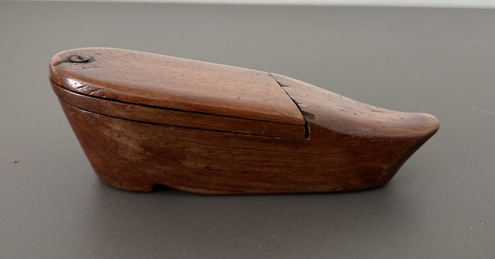 Victorian Mahogany Shoe Snuff Box. - Mostly Boxes Antiques!